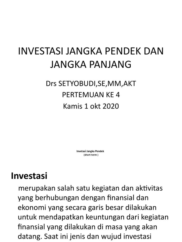 Materi 4a AK 1. Jenis Invest JK PDK & PJG | PDF
