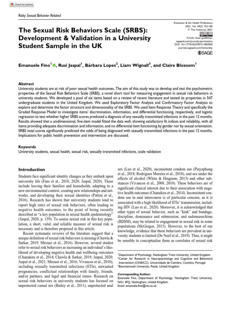 The Sexual Risk Behaviors Scale SRBS | PDF | Risk | Validity (Statistics)