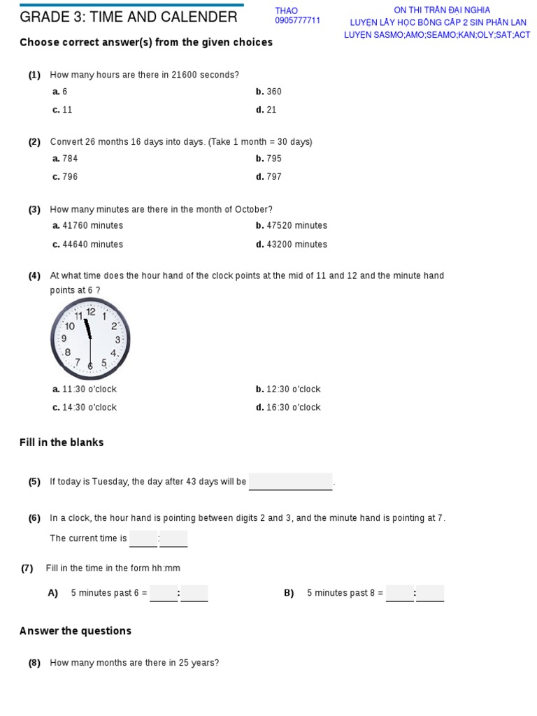 Understanding Time Concepts: Document Analyzes Time Conversion Problems ...