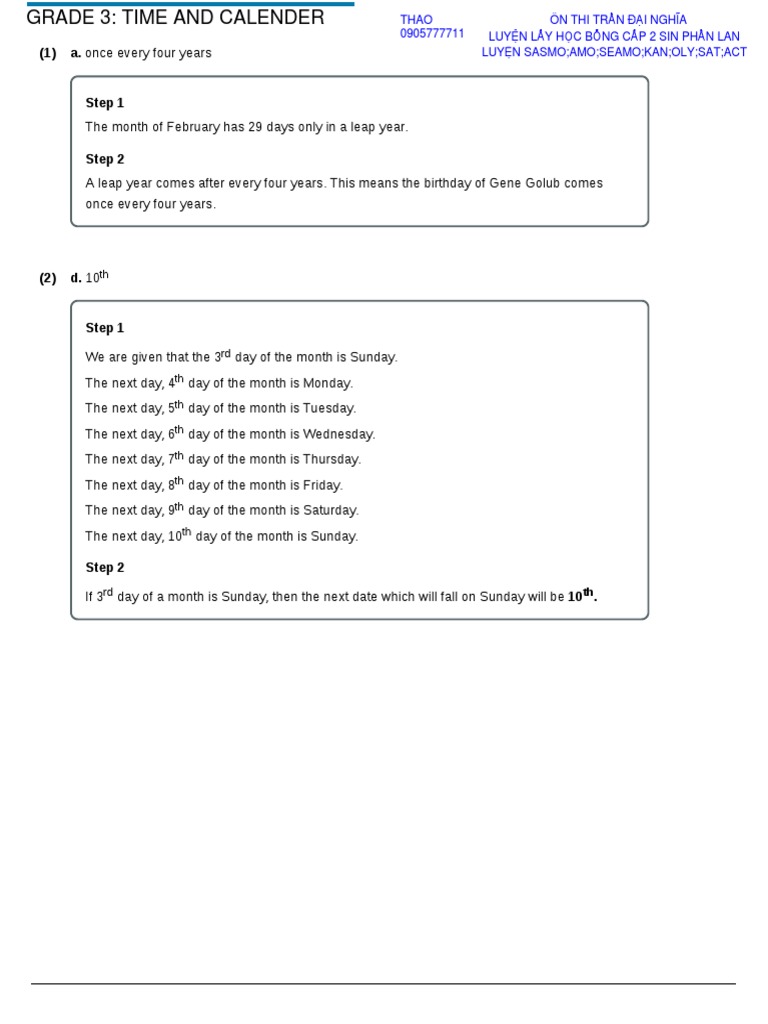Ecolier 1-Grade 3 Time and Calender | PDF