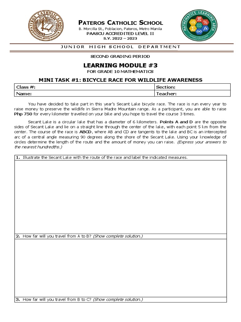 q2w3 Grade 10 Mini Task - Bicycle Race | PDF