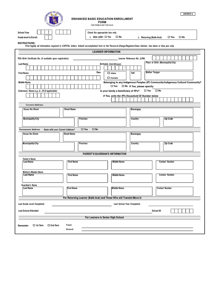 AVHS Enhanced Basic Education Enrollment Form | PDF | Learning
