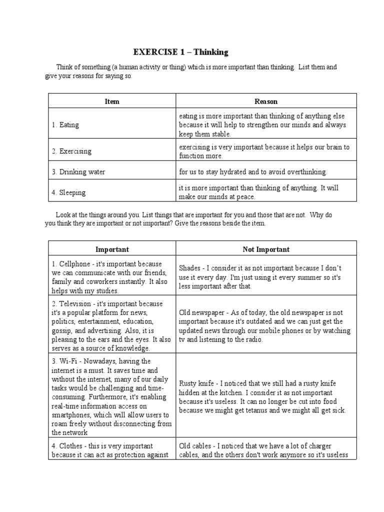 EXERCISE 1 - Thinking | PDF | Mass Media | Communication