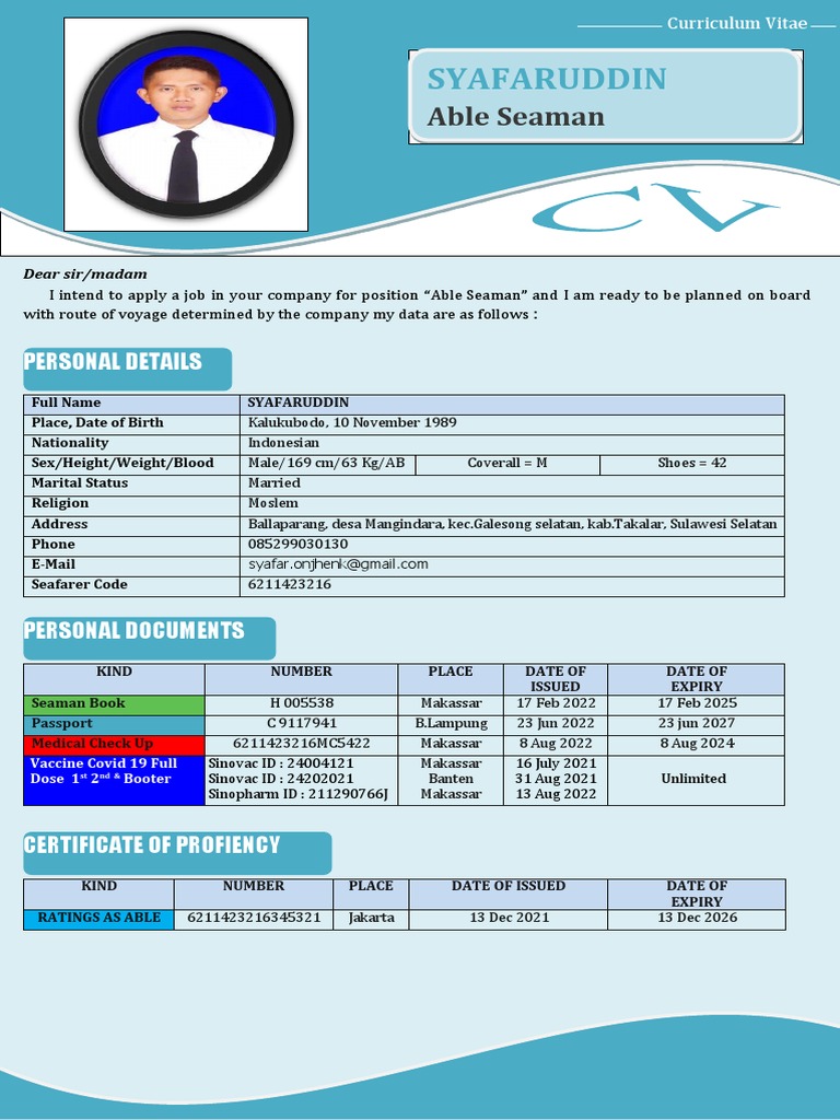 Contoh CV | PDF | Shipping | Water Transport