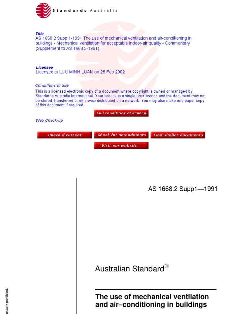 AS 1668.2 Supp 1-1991 The Use of Mechanical Ventilation and | PDF ...