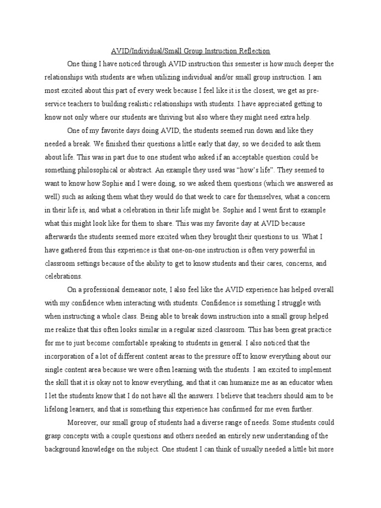 Avid Reflection | PDF | Understanding | Experience