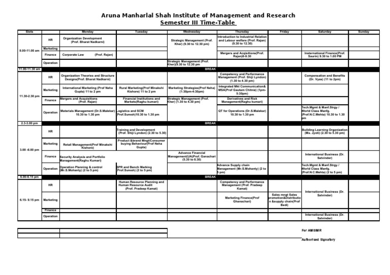 Semester III Time-Table Overview | PDF