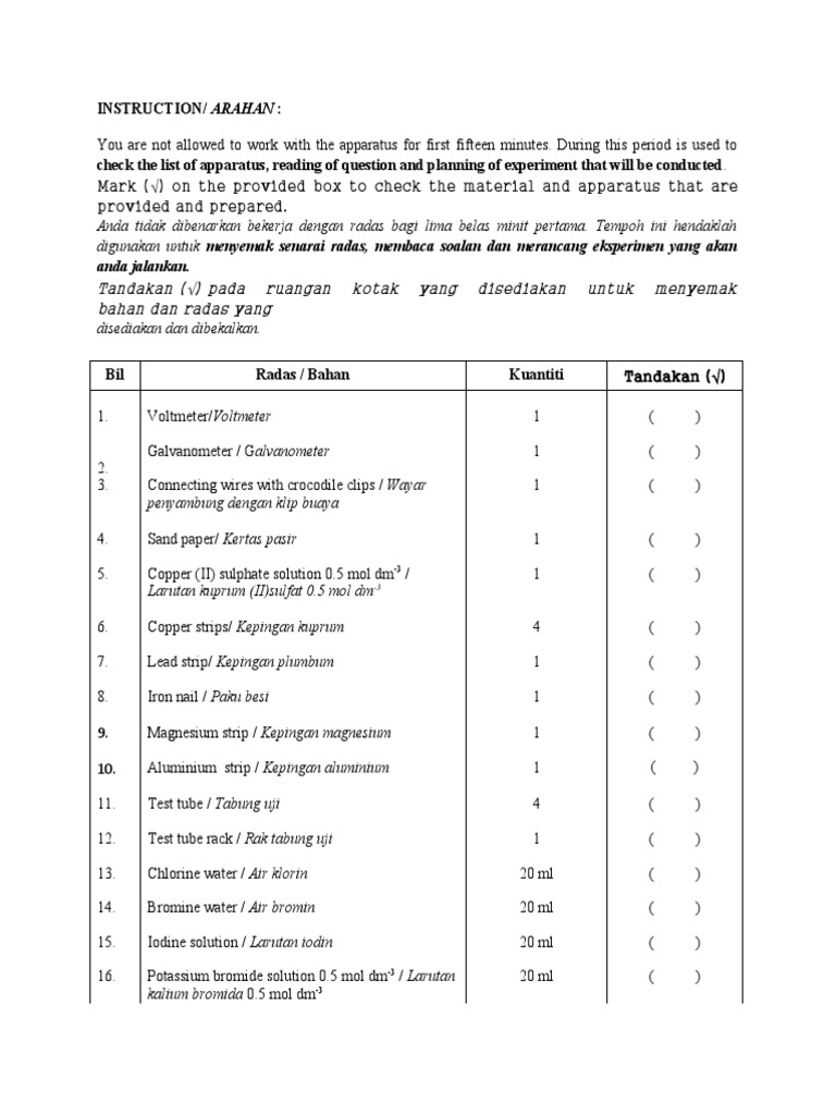 Soalan Amali REDOX | PDF | Science & Mathematics