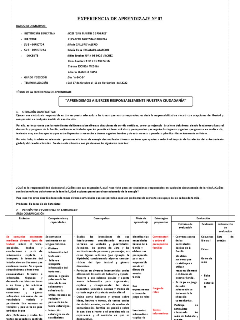 5° Grado - Experiencia de Aprendizaje N°07 | Descargar gratis PDF | Evaluación | Geometría