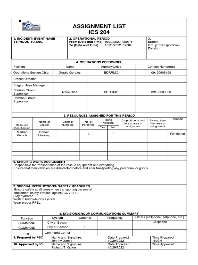 Forms 204 | PDF | Search And Rescue | Emergency Management