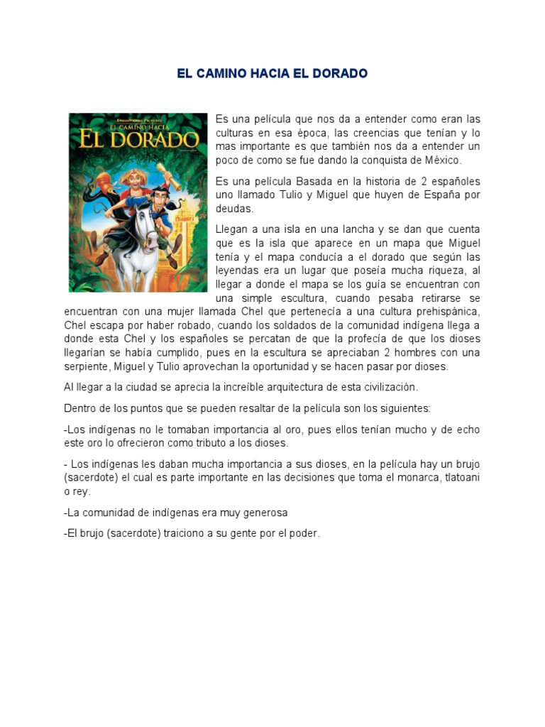 Resumen de "El Camino hacia El Dorado" | PDF