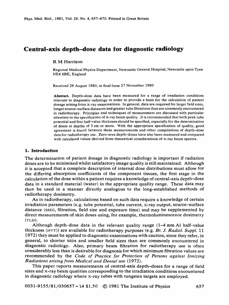 Central-Axis Depth-Dose Data in Radiology | PDF | Absorbed Dose ...