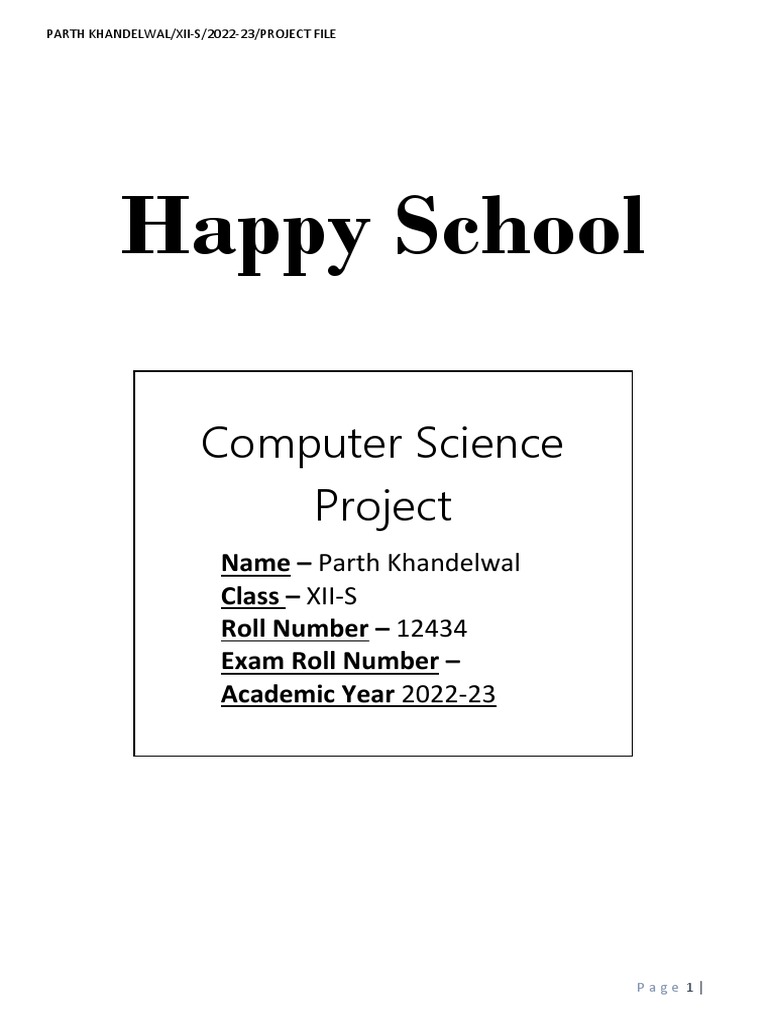 Computer Science Project Pdf Table Database Databases