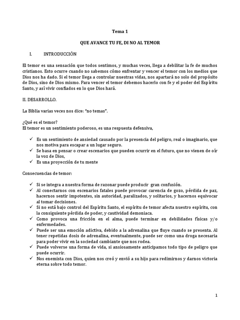 Que Avance Tu Fe, Di No Al Temor Revisado | PDF | Temor | Amor