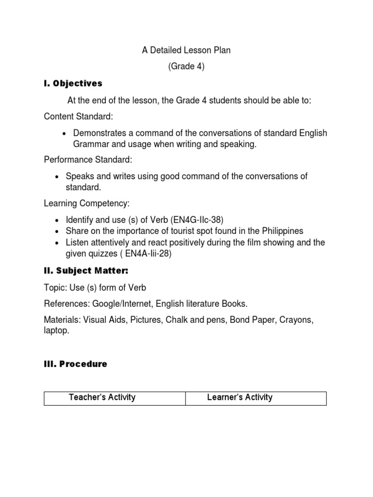 A Detailed Lesson Plan S - 1.4 | PDF | Linguistics
