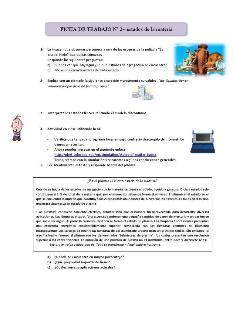 FICHA de TRABAJO No 2 Estados de La Materia | PDF | Importar | Plasma ...