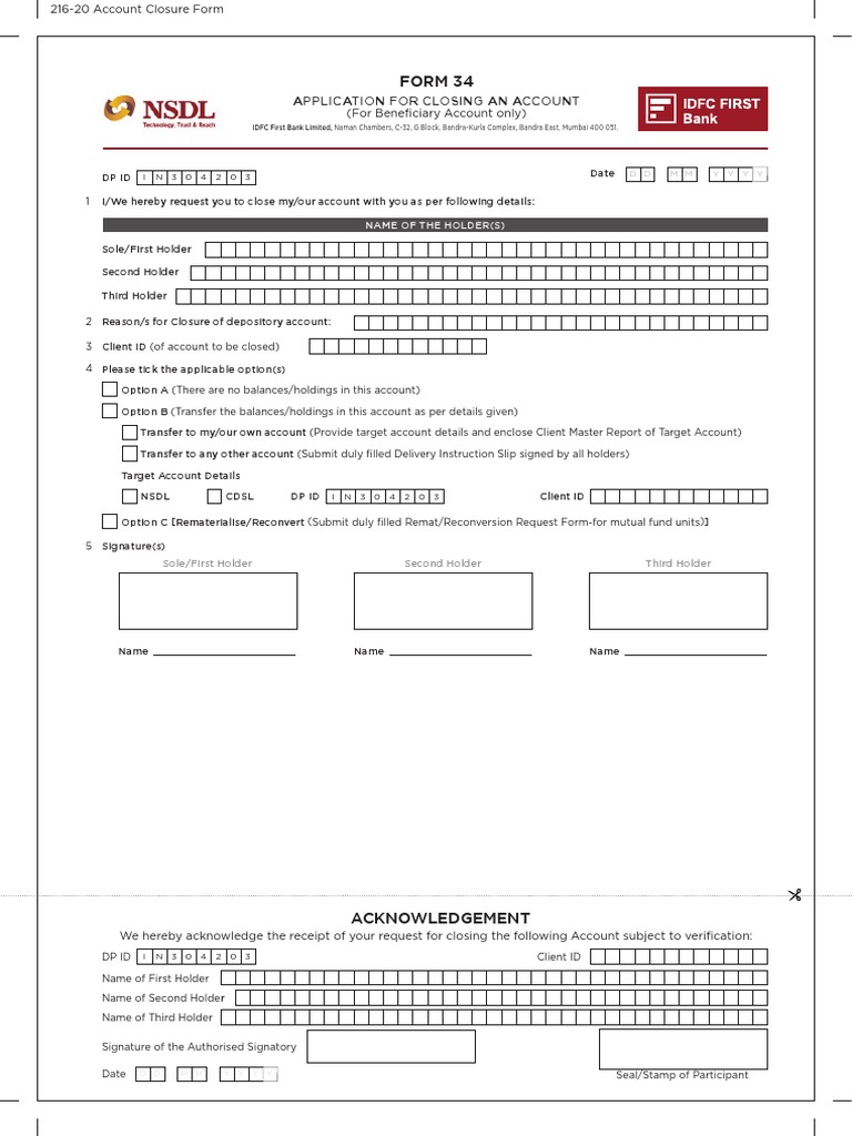 Demat Account Closure Form | PDF | Financial Economics | Market (Economics)