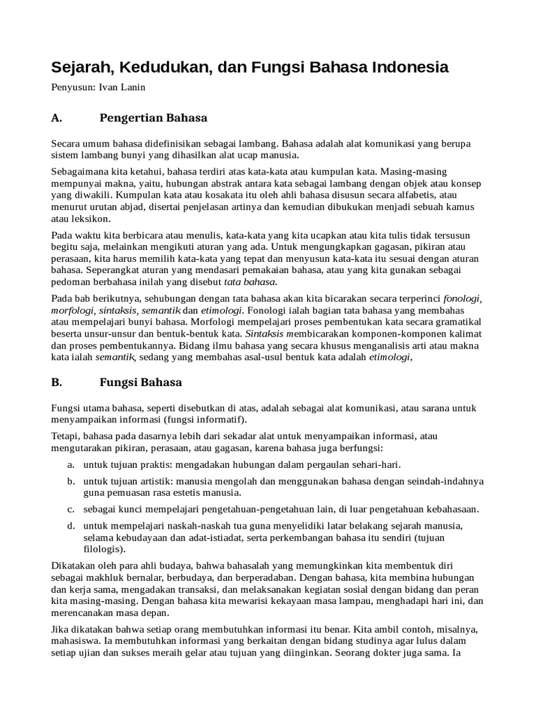 Sejarah dan Fungsi Bahasa Indonesia | PDF