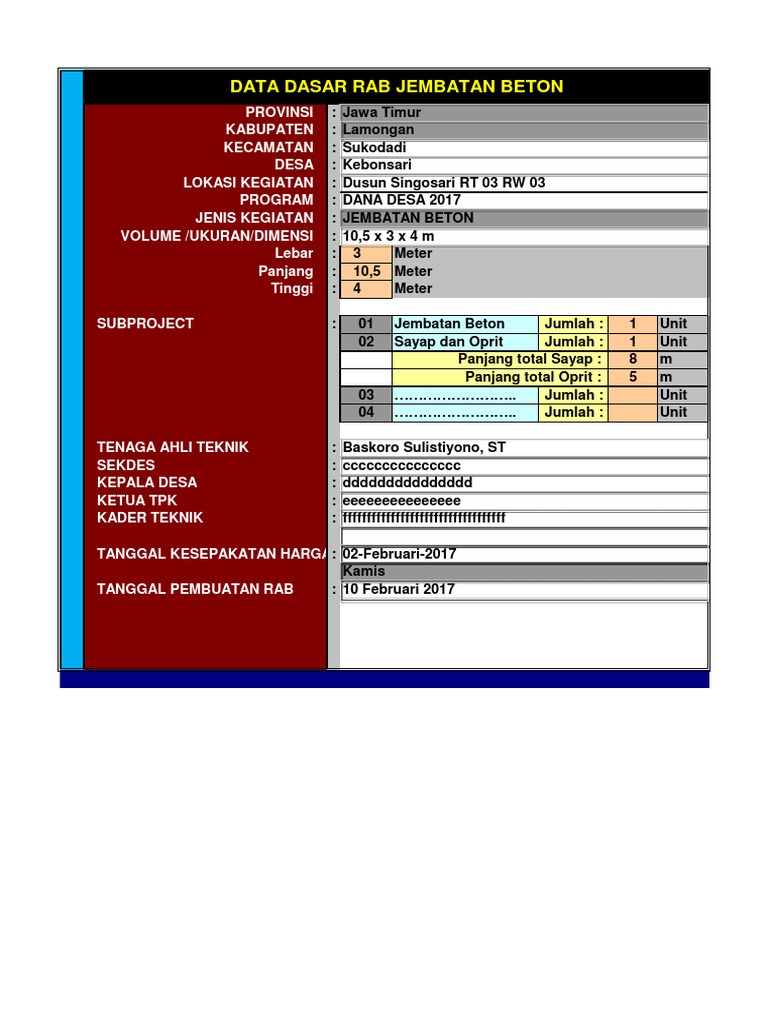 Contoh RAB DESAIN JEMBATAN Beton Excel | PDF