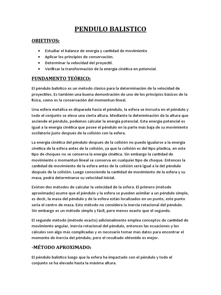 Pendulo Balistico | PDF | Péndulo | Impulso