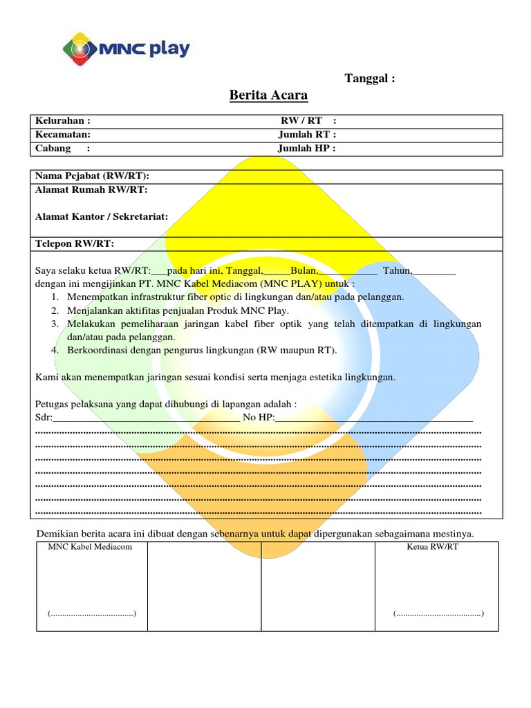 Form Ba Permit, Ba Approved & Persetujuan RW RW FTTH | PDF