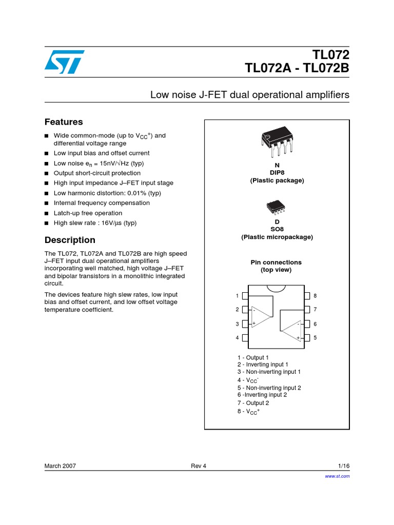 TL072CN | Download Free PDF | Operational Amplifier | Amplifier