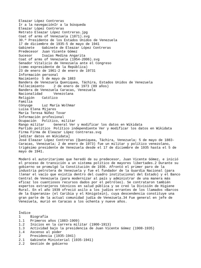Eleazar López Contreras: Biografía y Legado | PDF | Venezuela | Gobierno