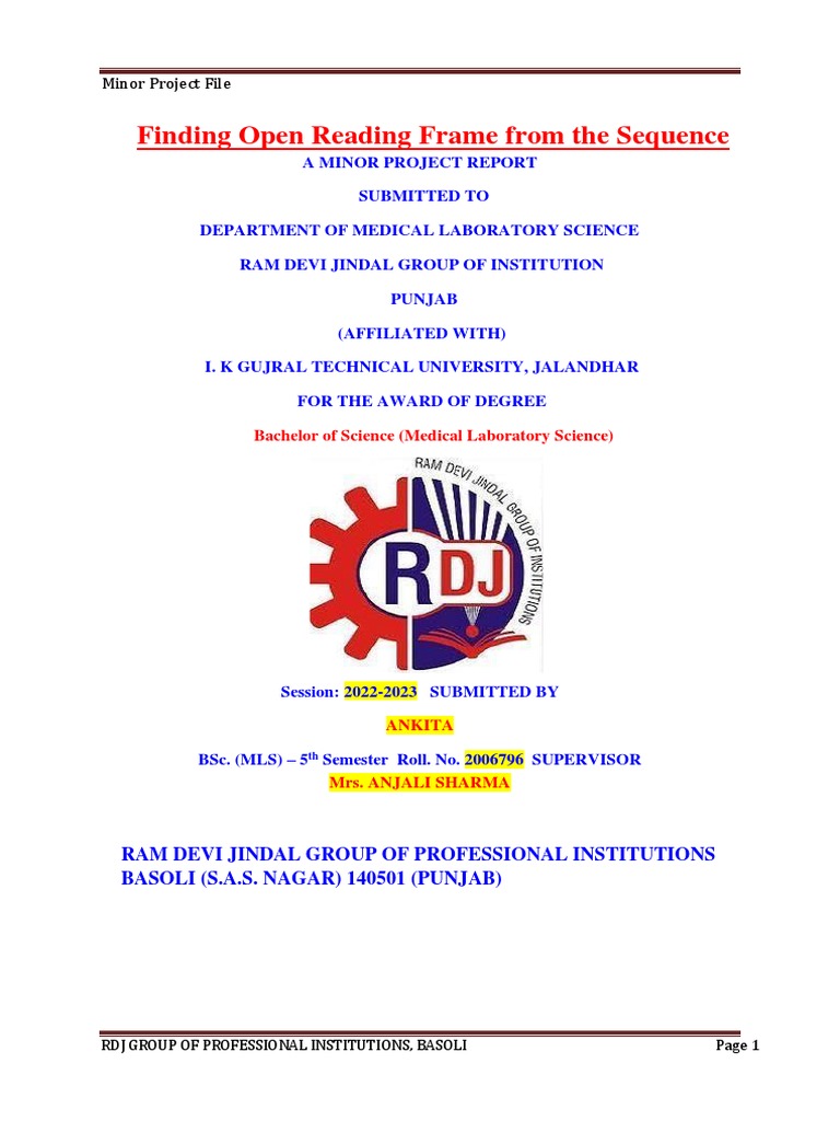 ANKITA.2006796 - Minor Project-1 | PDF | Open Reading Frame ...