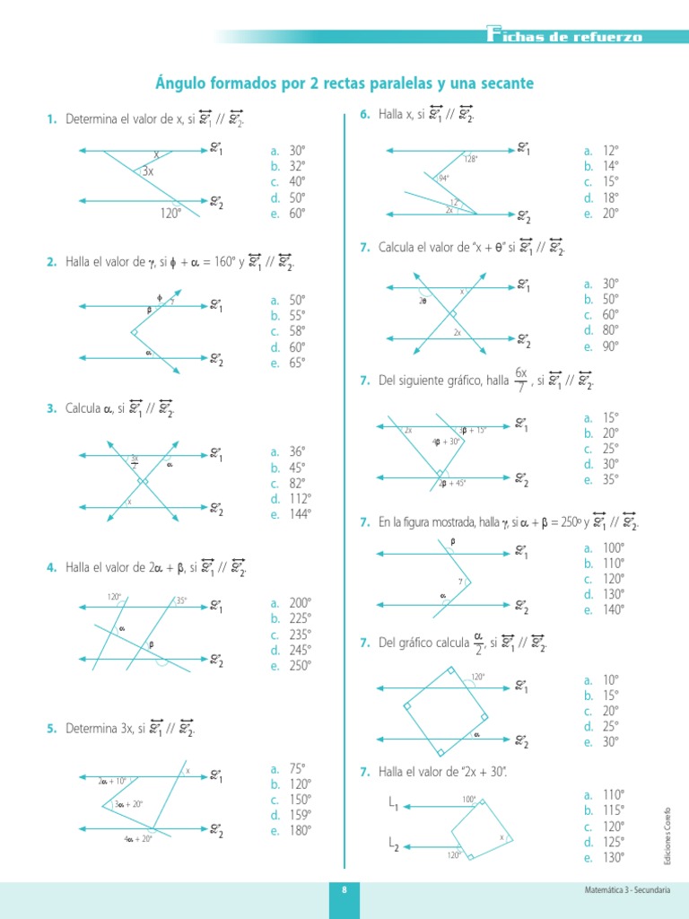Angulos Formados Por Dos Rectas Paralelas y Una Secante | PDF