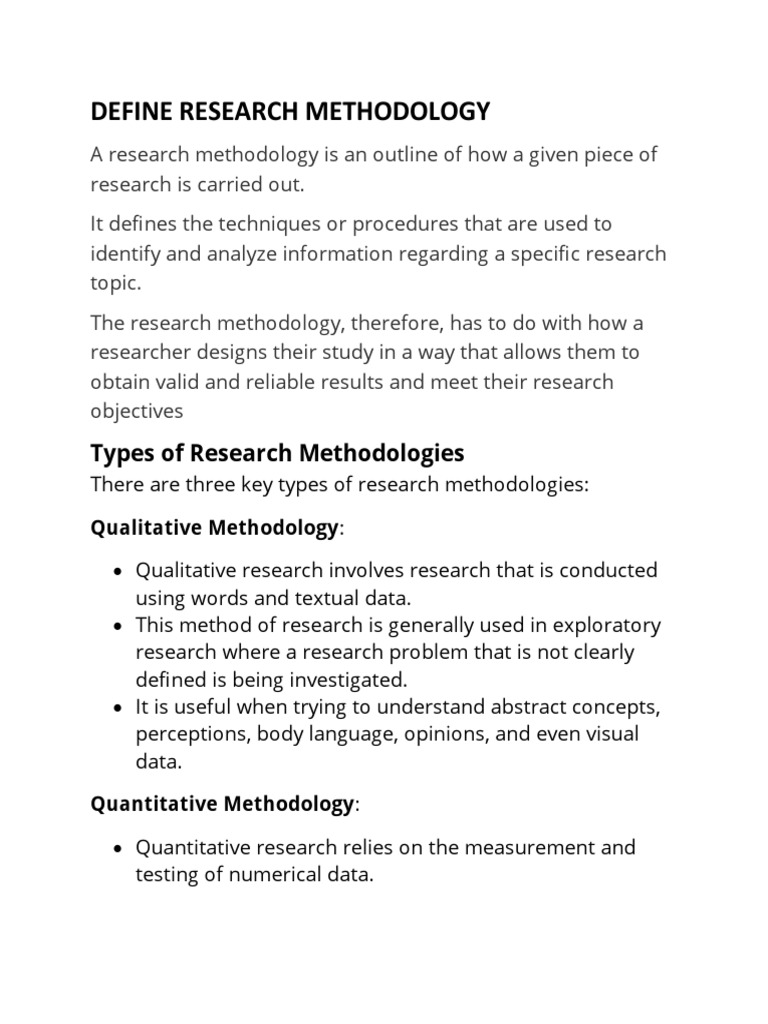 Define Research Methodology | PDF | Qualitative Research | Methodology