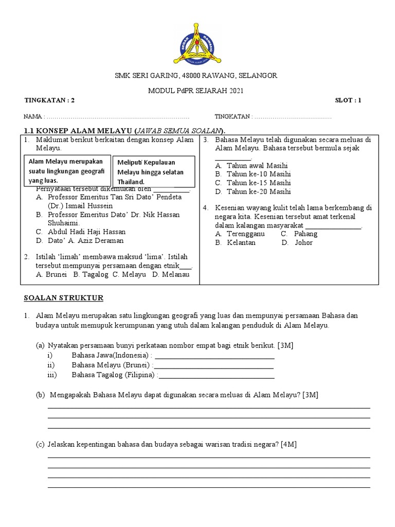 Soalan Sej F2 B1&B2 | PDF