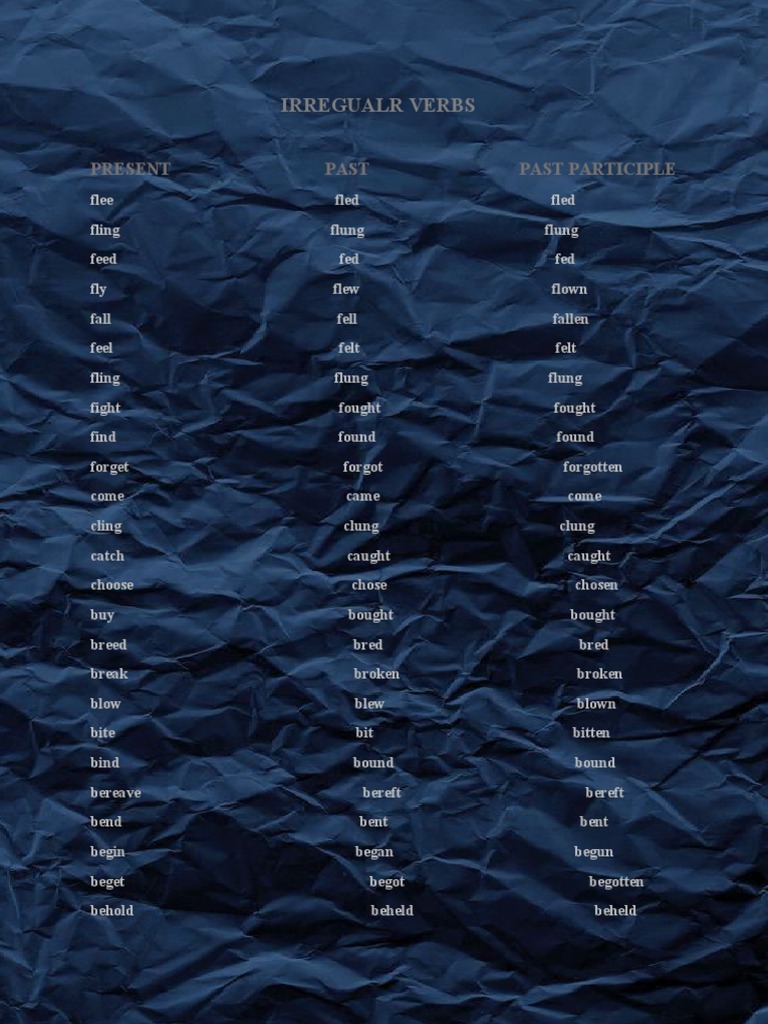 A Comprehensive Chart of English Verb Conjugations: Regular and ...