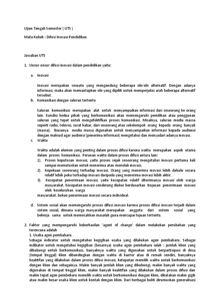 Uts Difusi Inovasi Pendidikan | PDF | Karier & Perkembangan