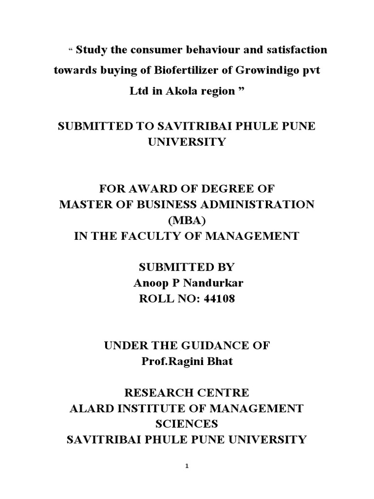 Mba Marketing Project Sip | PDF | Consumer Behaviour | Agriculture