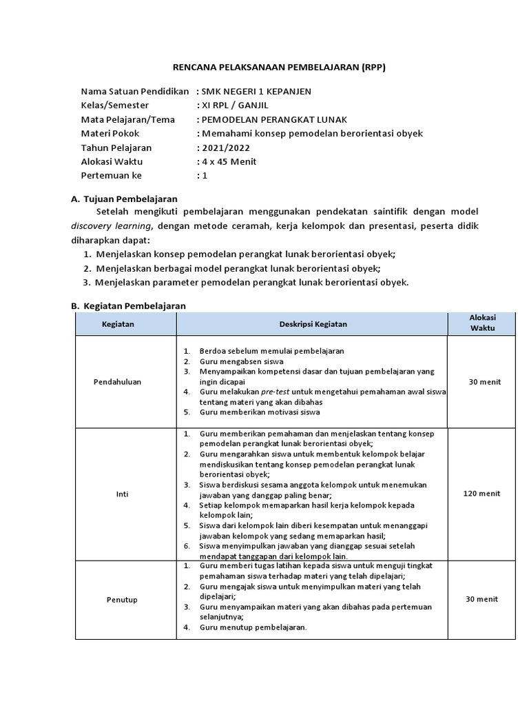 RPP Pemodelan Perangkat Lunak | PDF