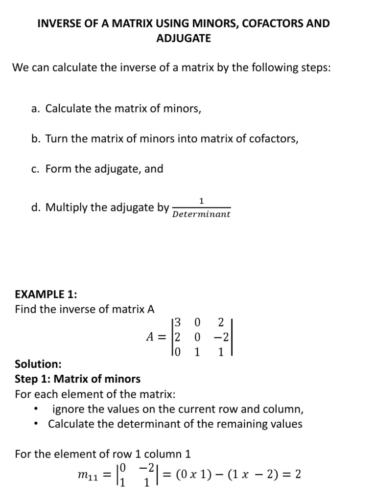 5a. Inverse of A Matrix Using Minors, Cofactors and Adjugate | PDF ...