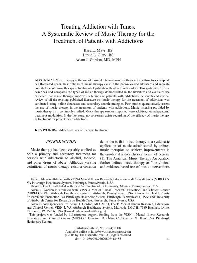 Music Therapy for Addiction Treatment | PDF | Substance Dependence ...