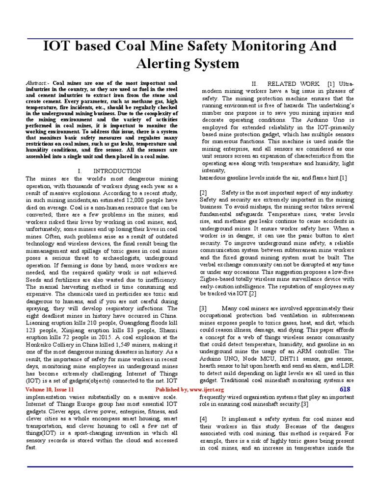 Iot Based Coal Mine Safety Monitoring and Alerting System IJERTCONV10IS11144 | PDF | Internet Of ...