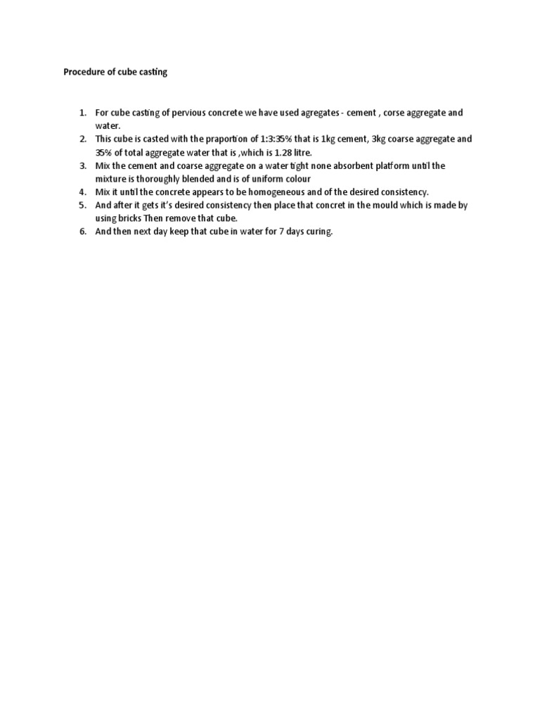 Procedure of Cube Casting | PDF | Home & Garden | Art