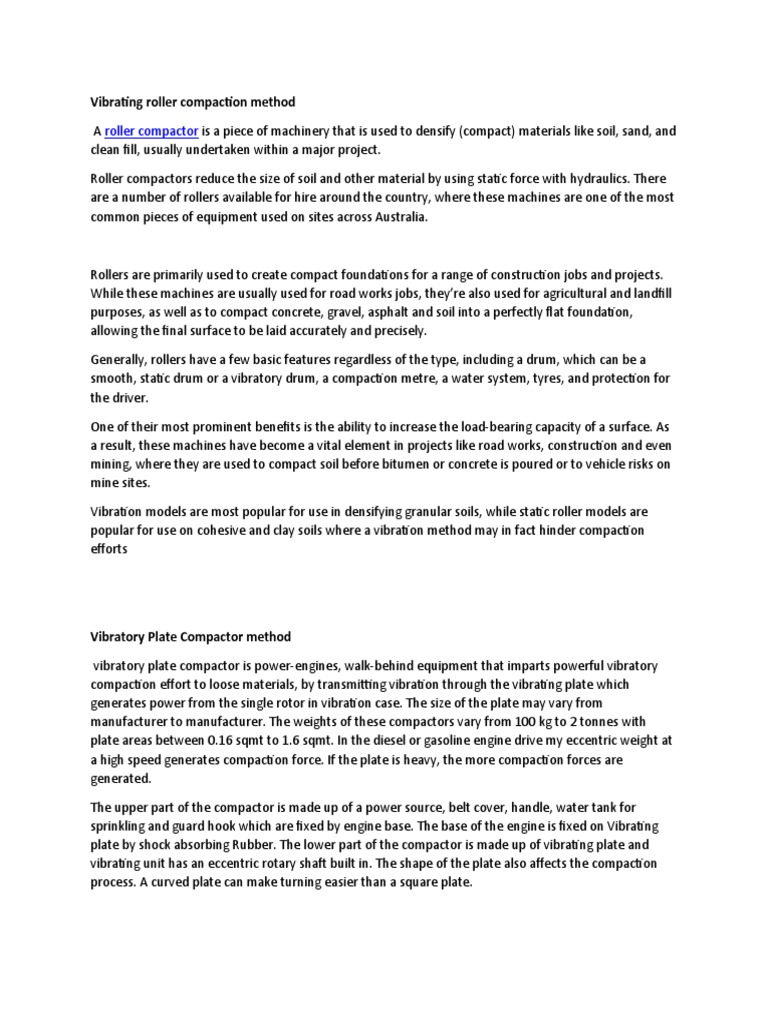 Roller Compactor: Vibrating Roller Compaction Method | PDF | Concrete ...