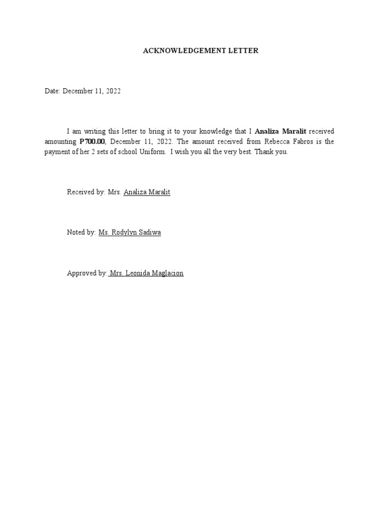 Acknowledgement Letter | PDF