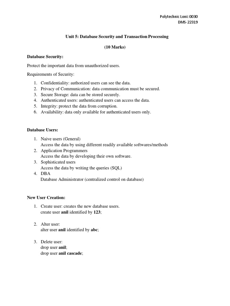Dms Unit 5 22319 | PDF | Databases | Database Transaction Dms Unit 5 22319 | PDF | Databases | Database Transaction