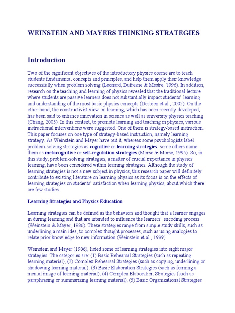 Weinstein and Mayers Thinking Strategies | Download Free PDF | Teaching ...
