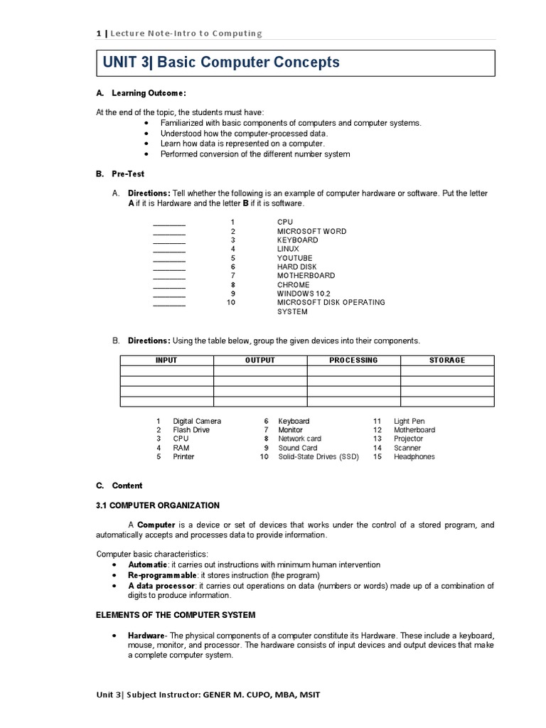 Module 3 Basic Computer Concepts Pdf Computer Data Storage Input Output