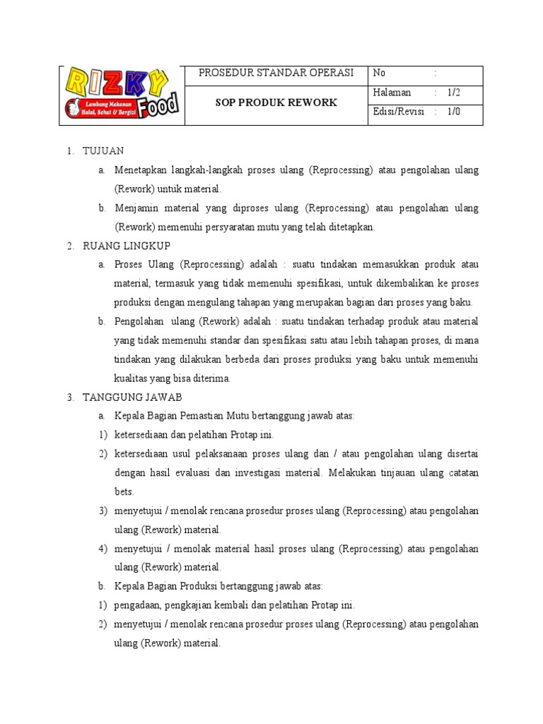 014 Sop Produk Rework | PDF