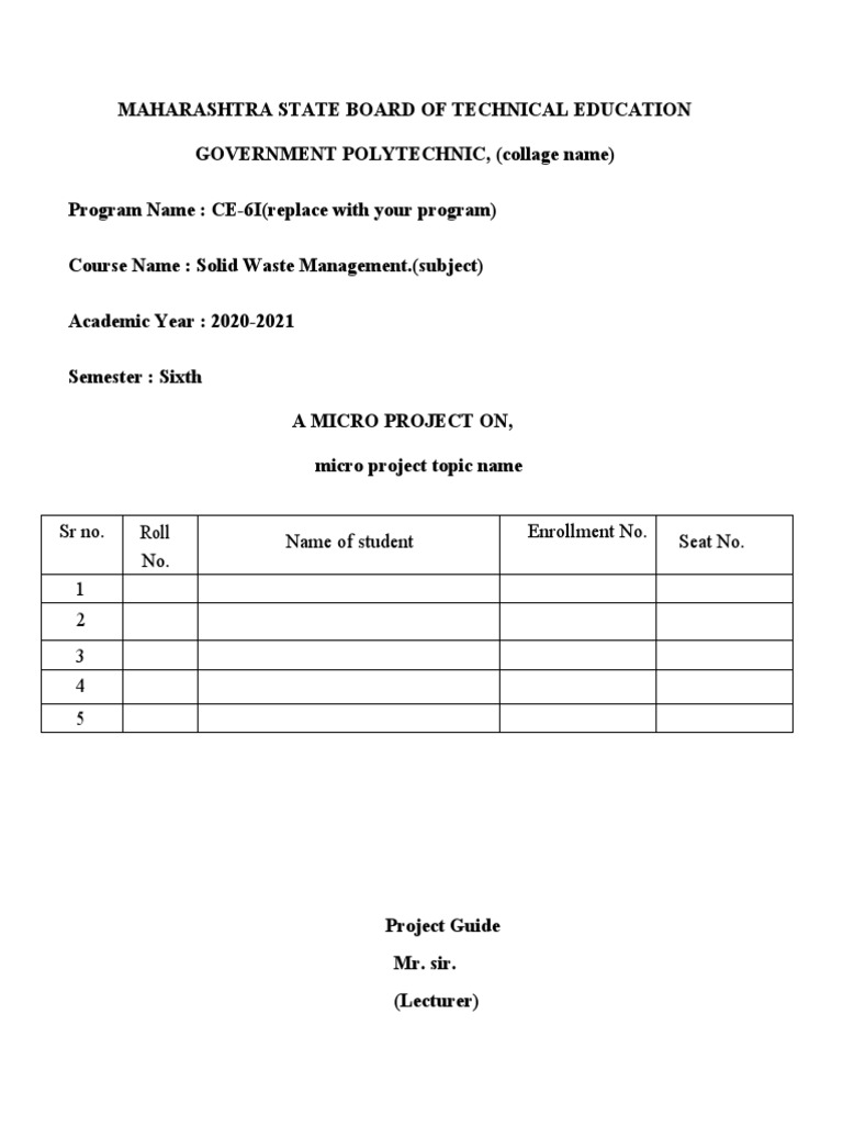 MSBTE Micro Project Format Guide | PDF | Vocational Education | Institute Of Technology