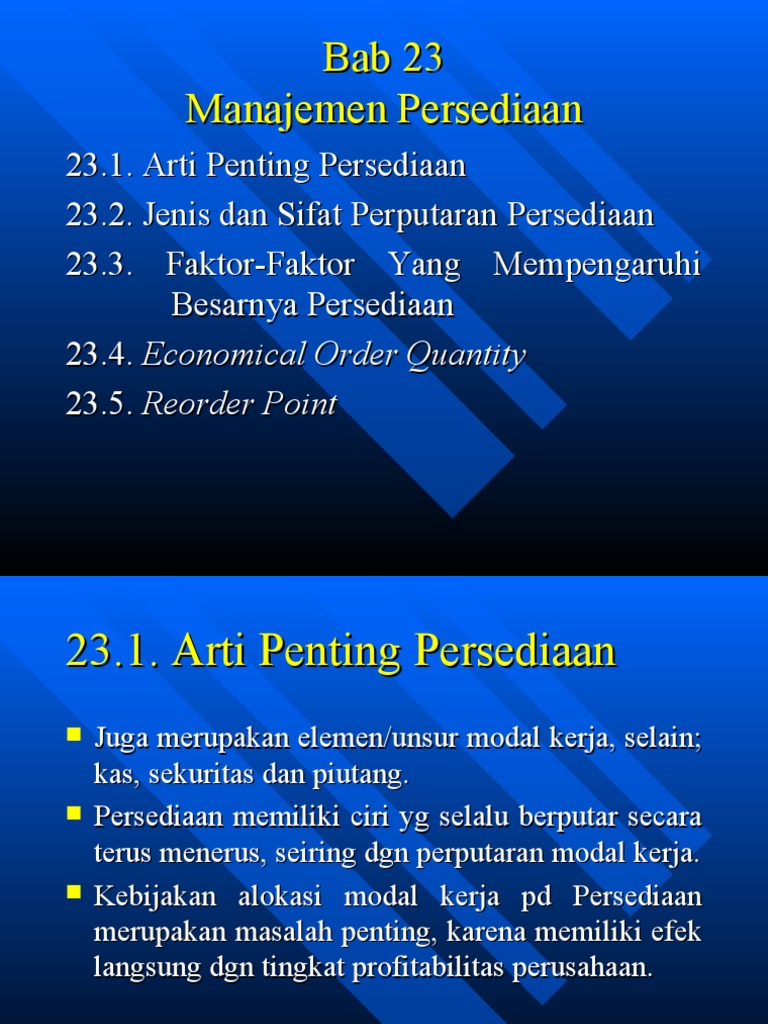 Bab 23 Manajemen Persediaan | PDF | Pengelolaan Keuangan & Uang | Komputer