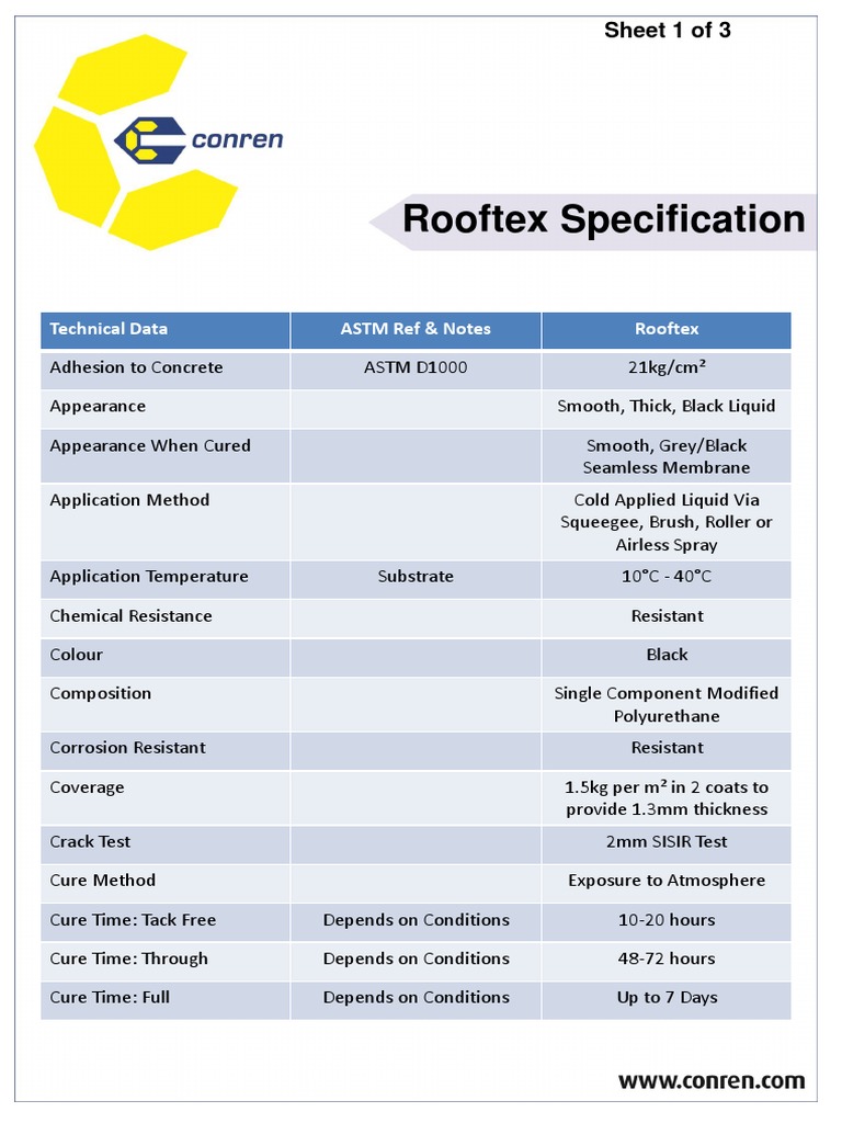Rooftex Specification | PDF | Polyurethane | Concrete