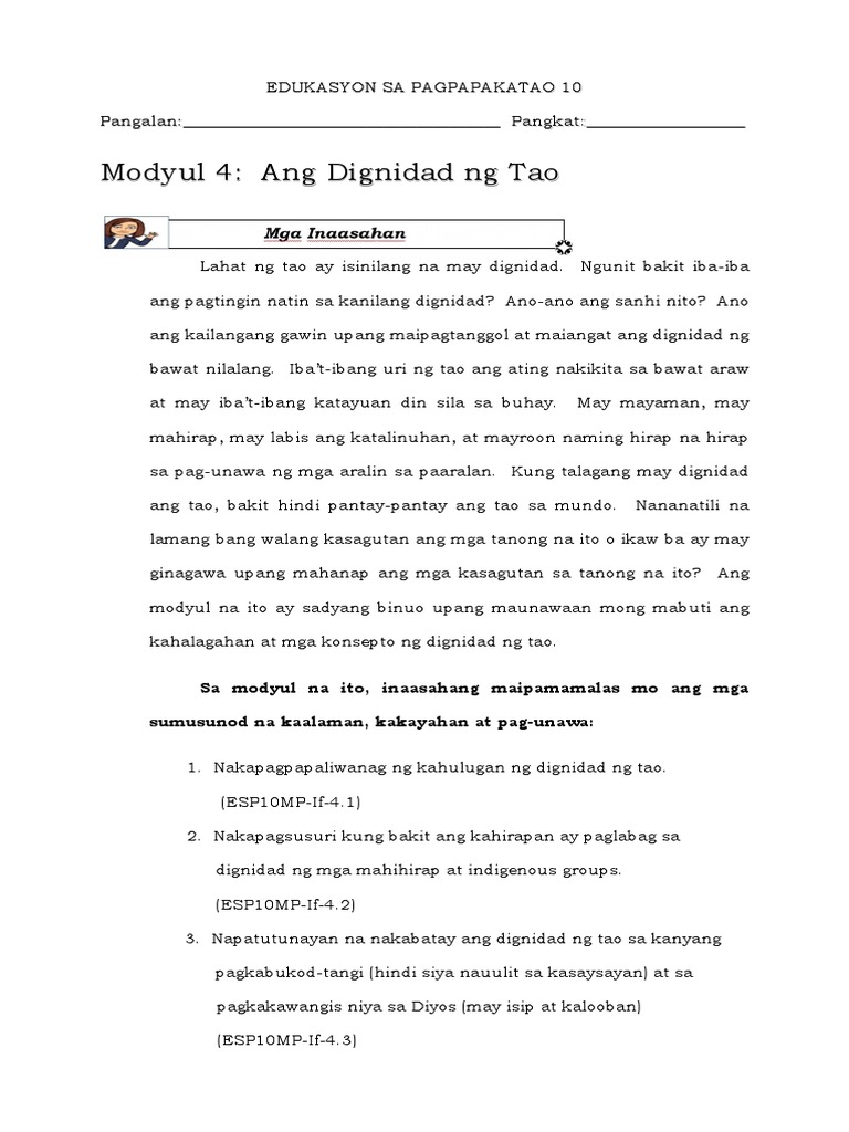 Grade 10 ESP Module Quarter 1 Weeks 7 & 8 SLM | PDF