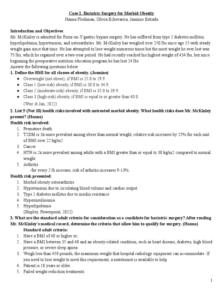 Case Study 2 Nutr484 | PDF | Bariatric Surgery | Obesity